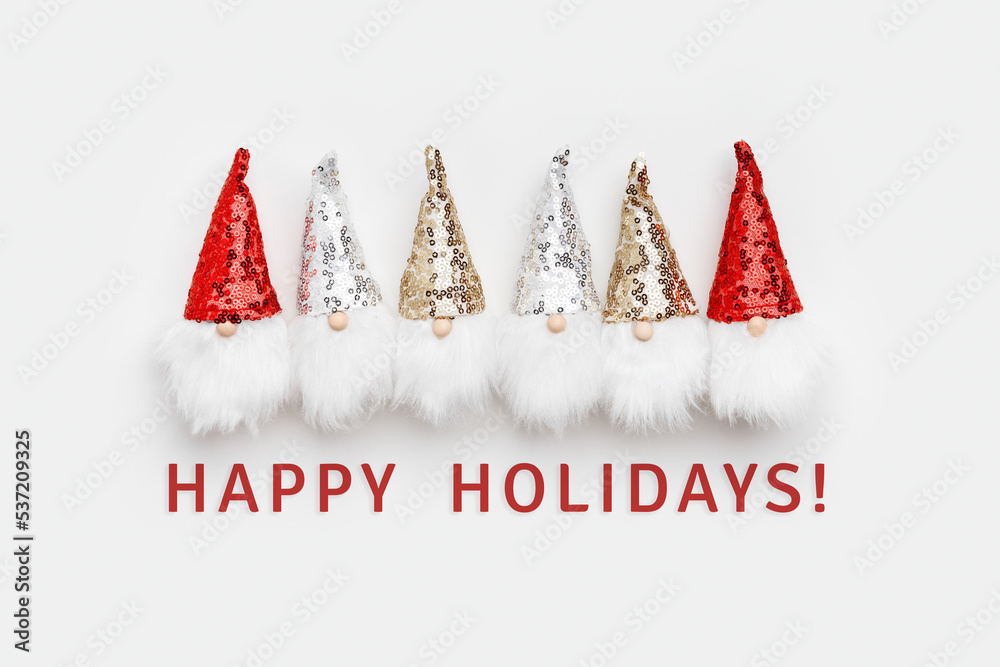 Christmas pattern with funny dwarfs with white beard. New Year bauble ...