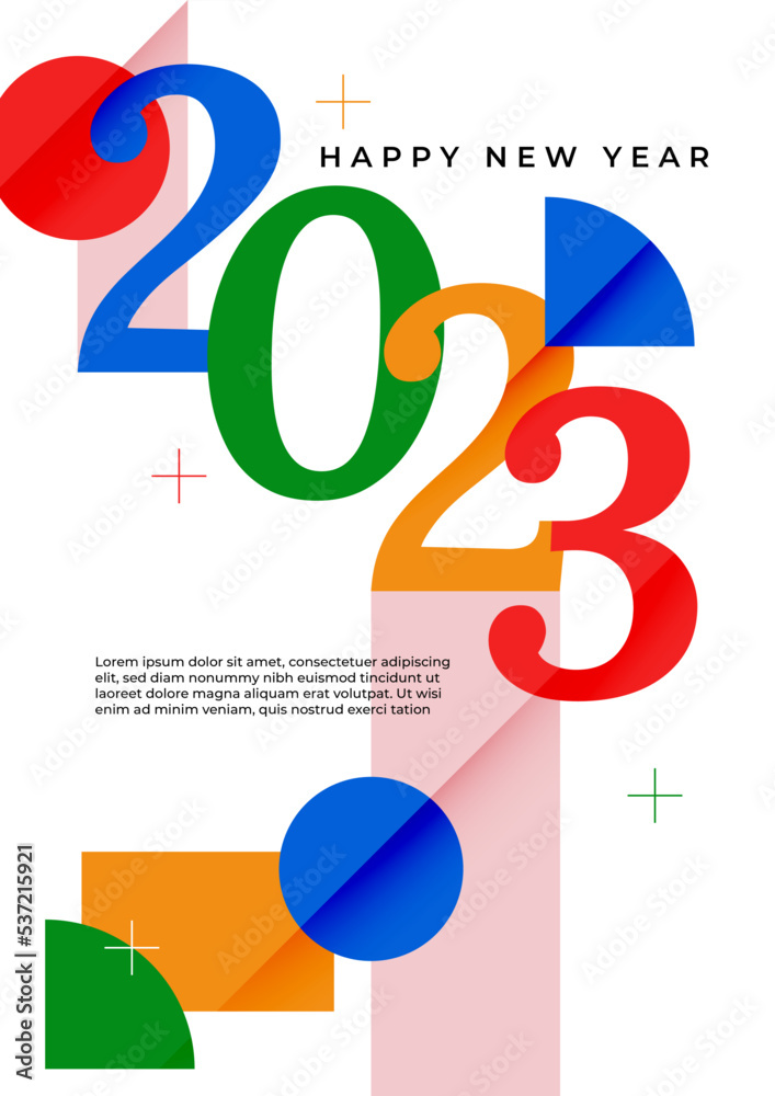 Colourful simple 2023 concept, Happy New Year poster card. Templates ...