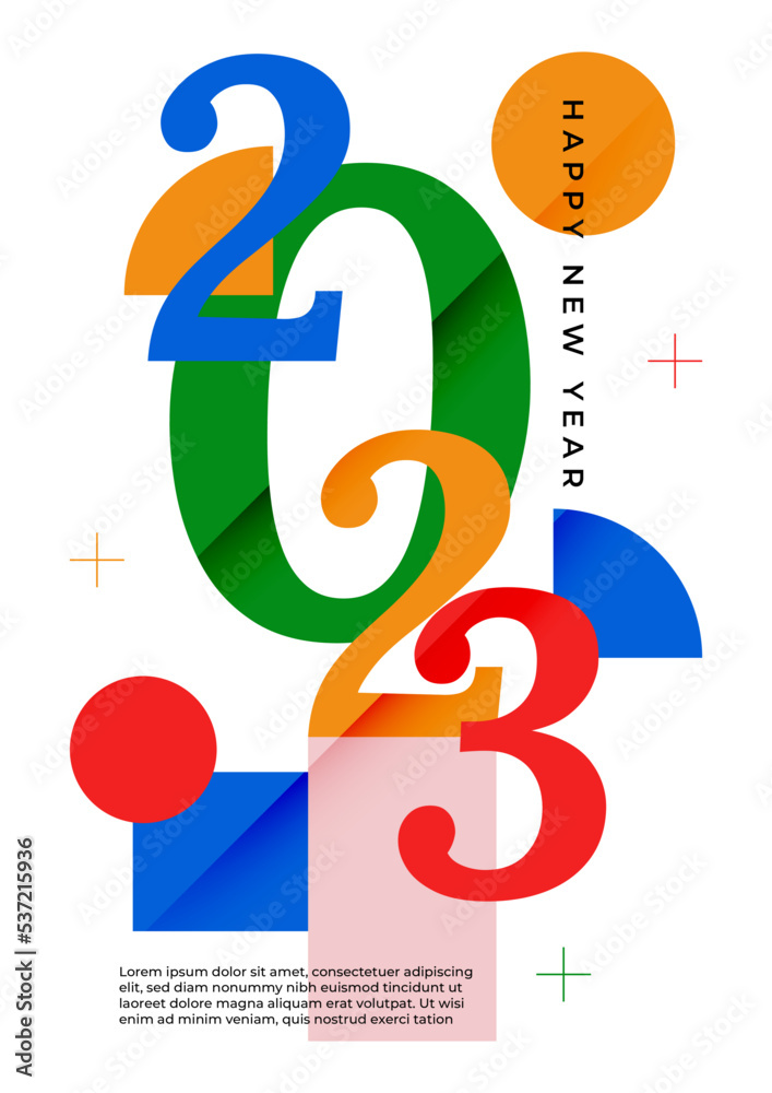Colourful simple 2023 concept, Happy New Year poster card. Templates ...