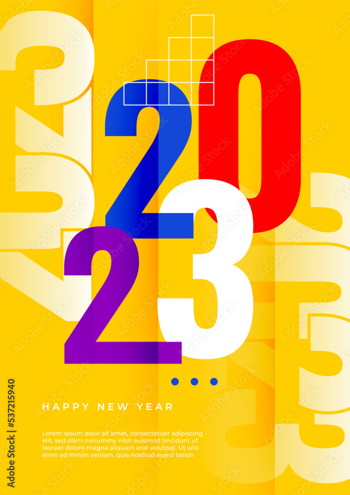 Vetor de Colourful simple 2023 concept, Happy New Year poster card ...