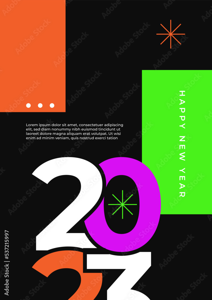 Colourful simple 2023 concept, Happy New Year poster card. Templates ...