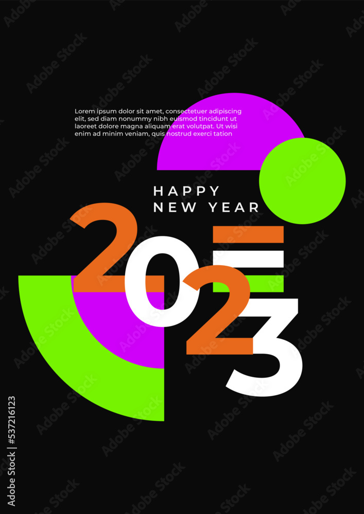 Colourful simple 2023 concept, Happy New Year poster card. Templates ...