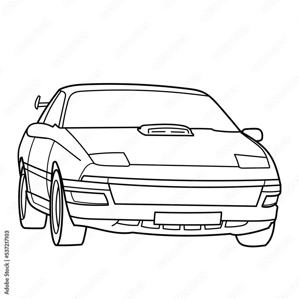 Outline drawing of a classic sport car from front and side view. Vector ...