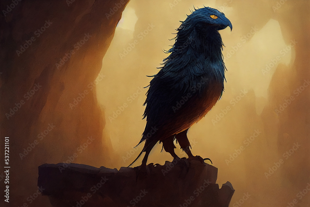 Danger Bird Killer Crow Raven in the Dark Cave Waiting. Fantasy ...