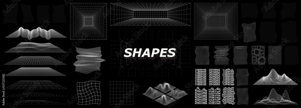 Volumetric Objects Retrofuturistic Concept Grid Frame Mesh Abstract