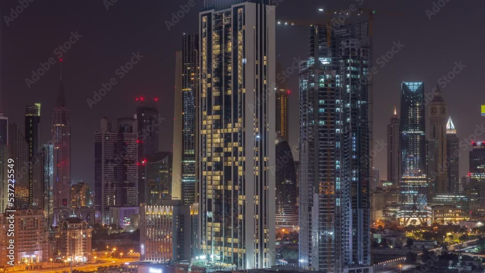 Row of the tall buildings around Sheikh Zayed Road and DIFC district ...