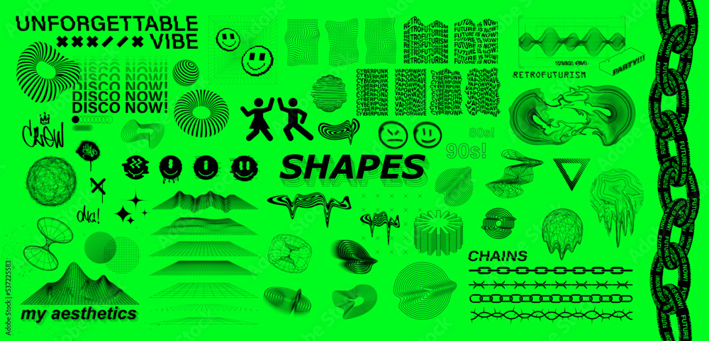 Crazy Acid Elements, trendy objects symbolizing the rave trip and the ...