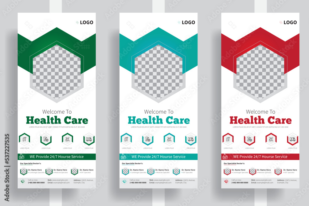 Elegant medical health care rollup banner template bundle. medical, 3d ...