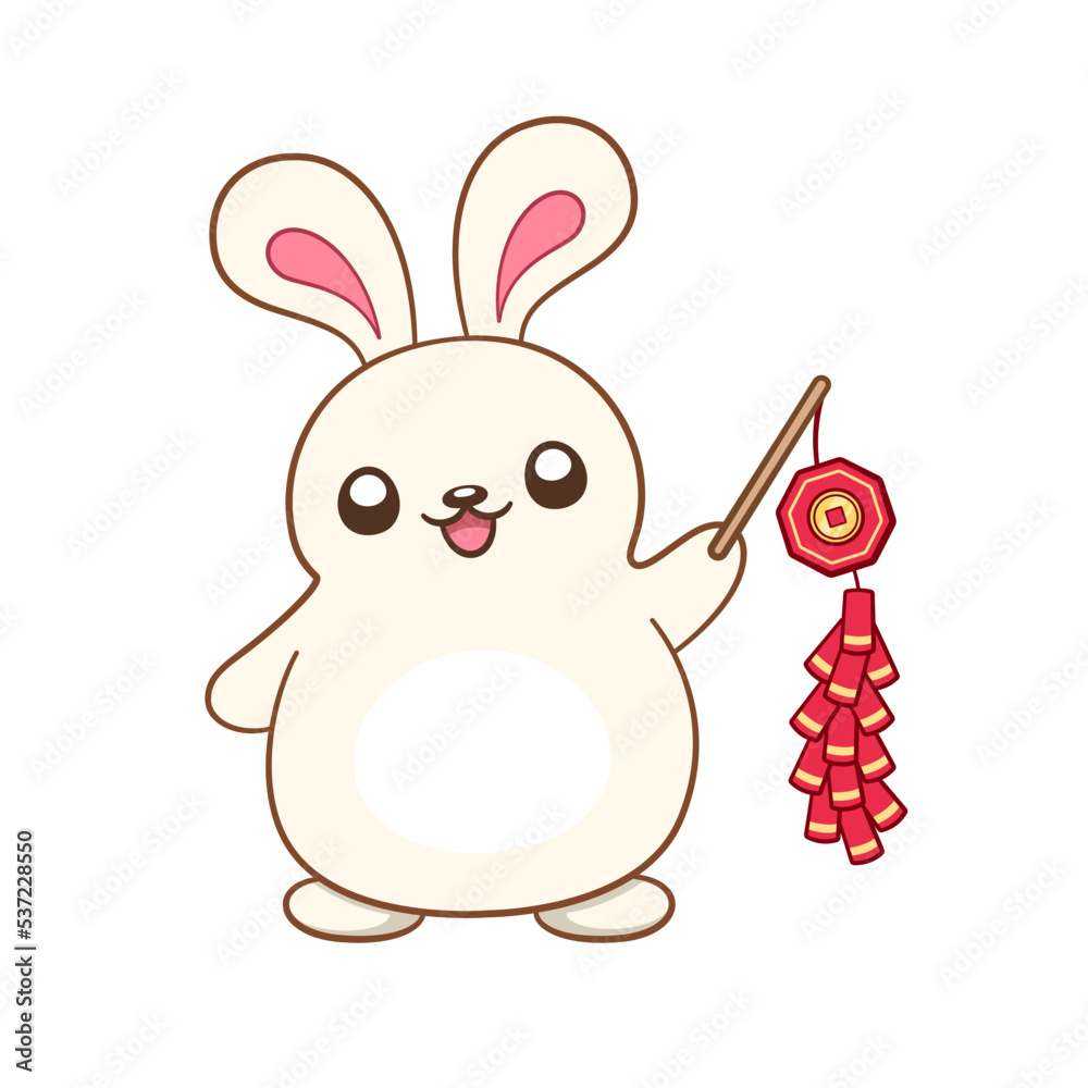 Cute rabbit holding a Chinese firecrackers cartoon illustration ...