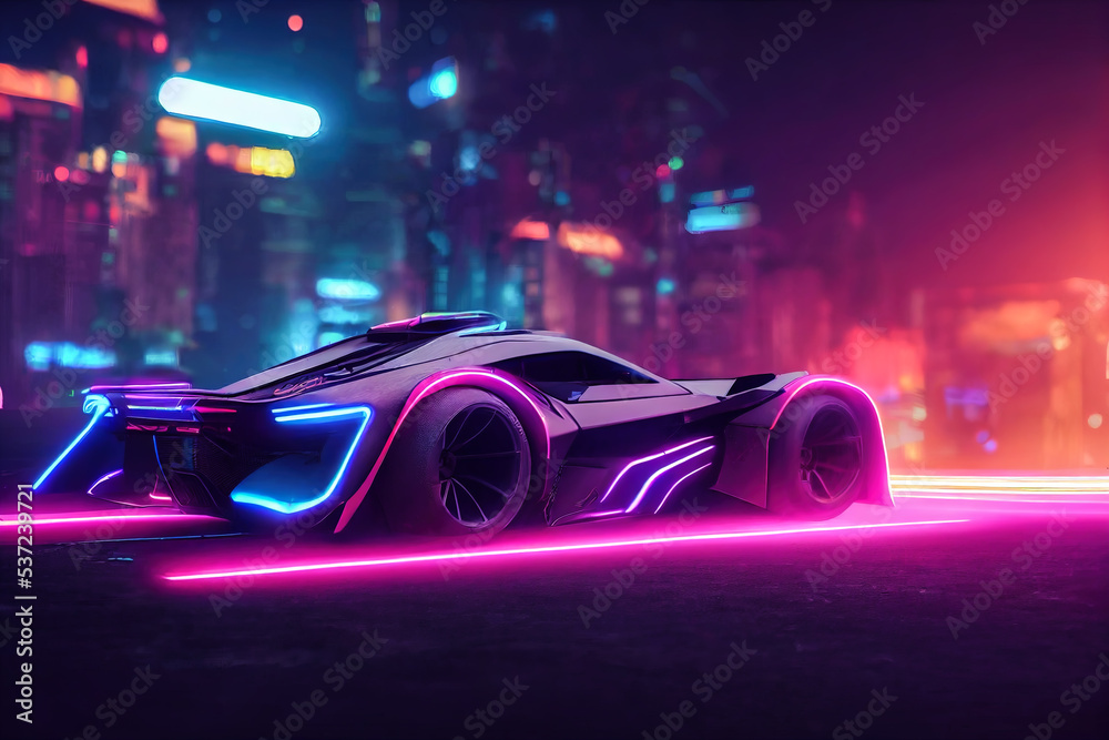 3D digital illustration of a sci-fi cyberpunk sports car of the future ...