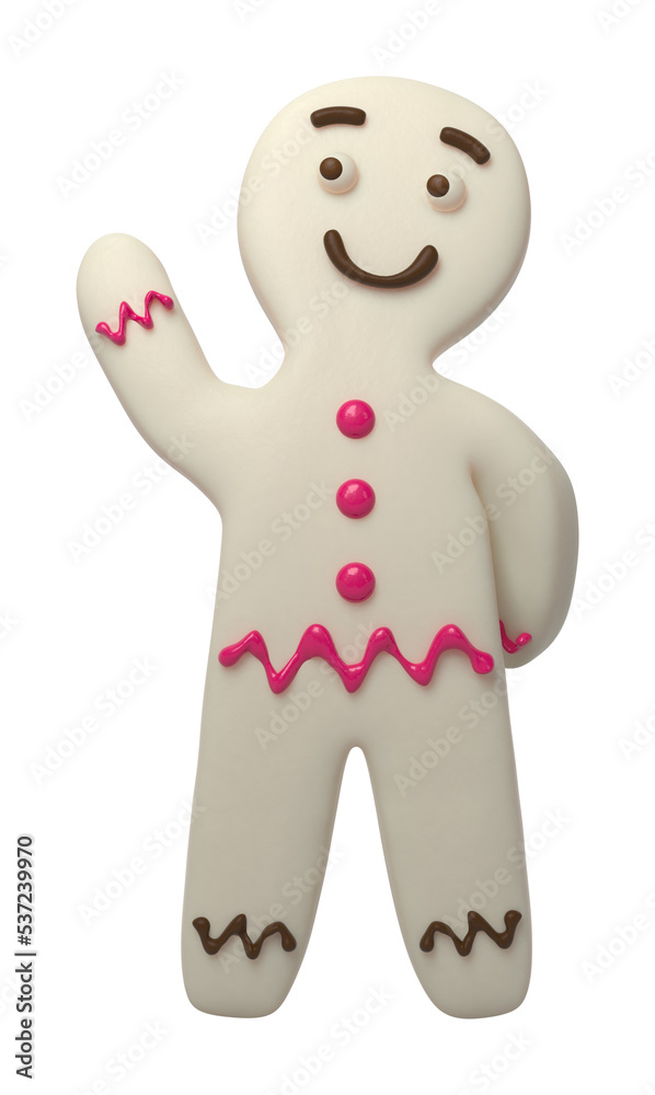 Cartoon white chocolate gingerbread man smiling, 3d illustration Stock ...