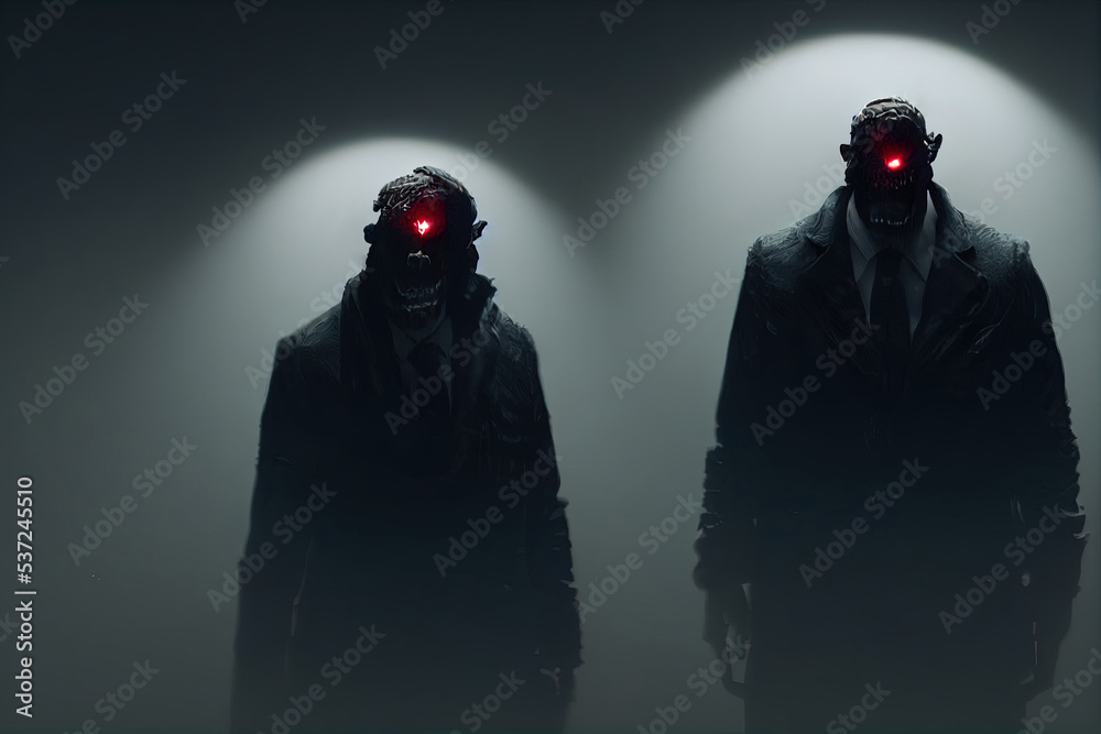 Sinister and horror illustration of two cyclops with red eye. CGI ...