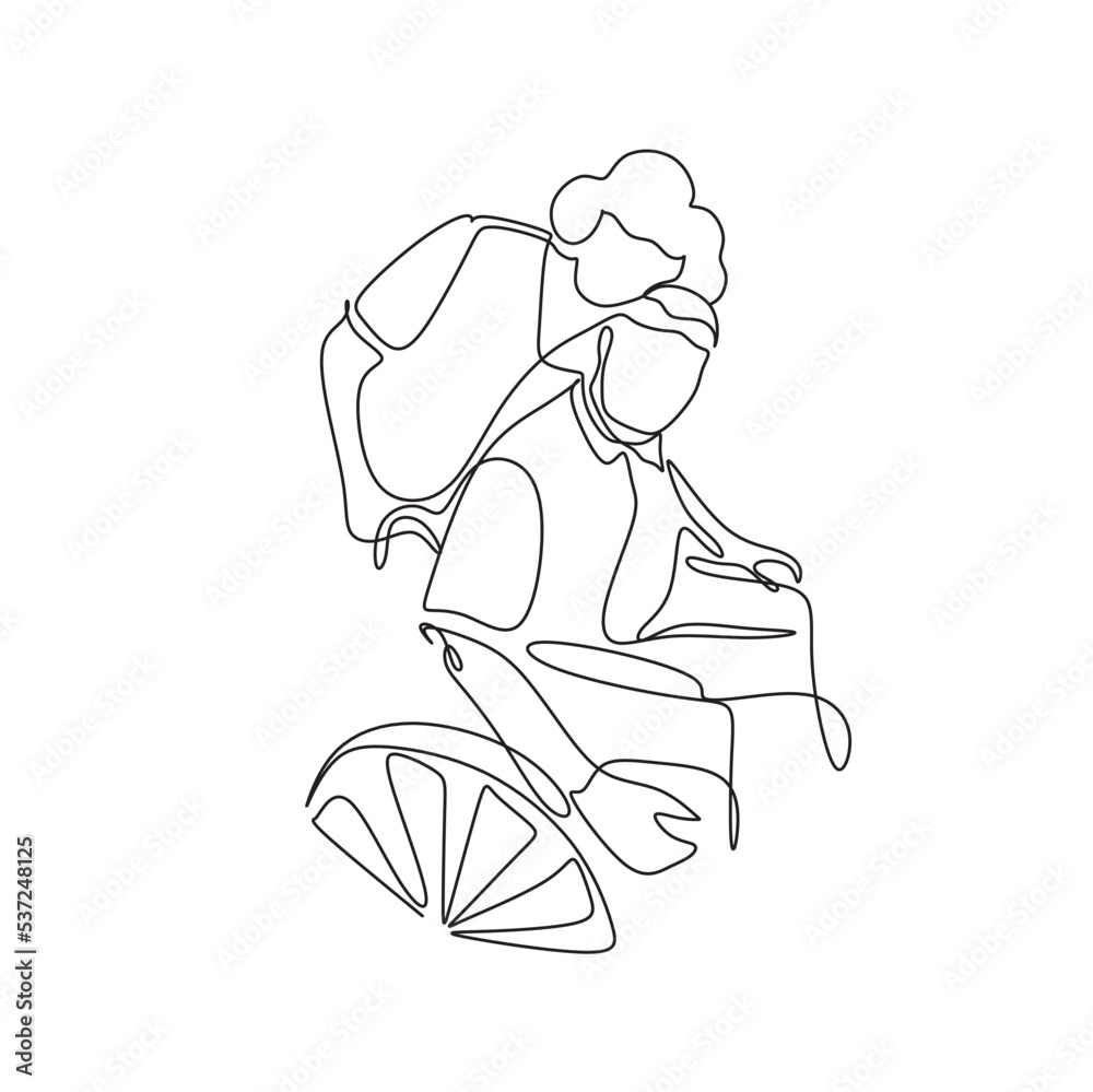 Elderly couple in continuous line art drawing style. Old man disabled ...