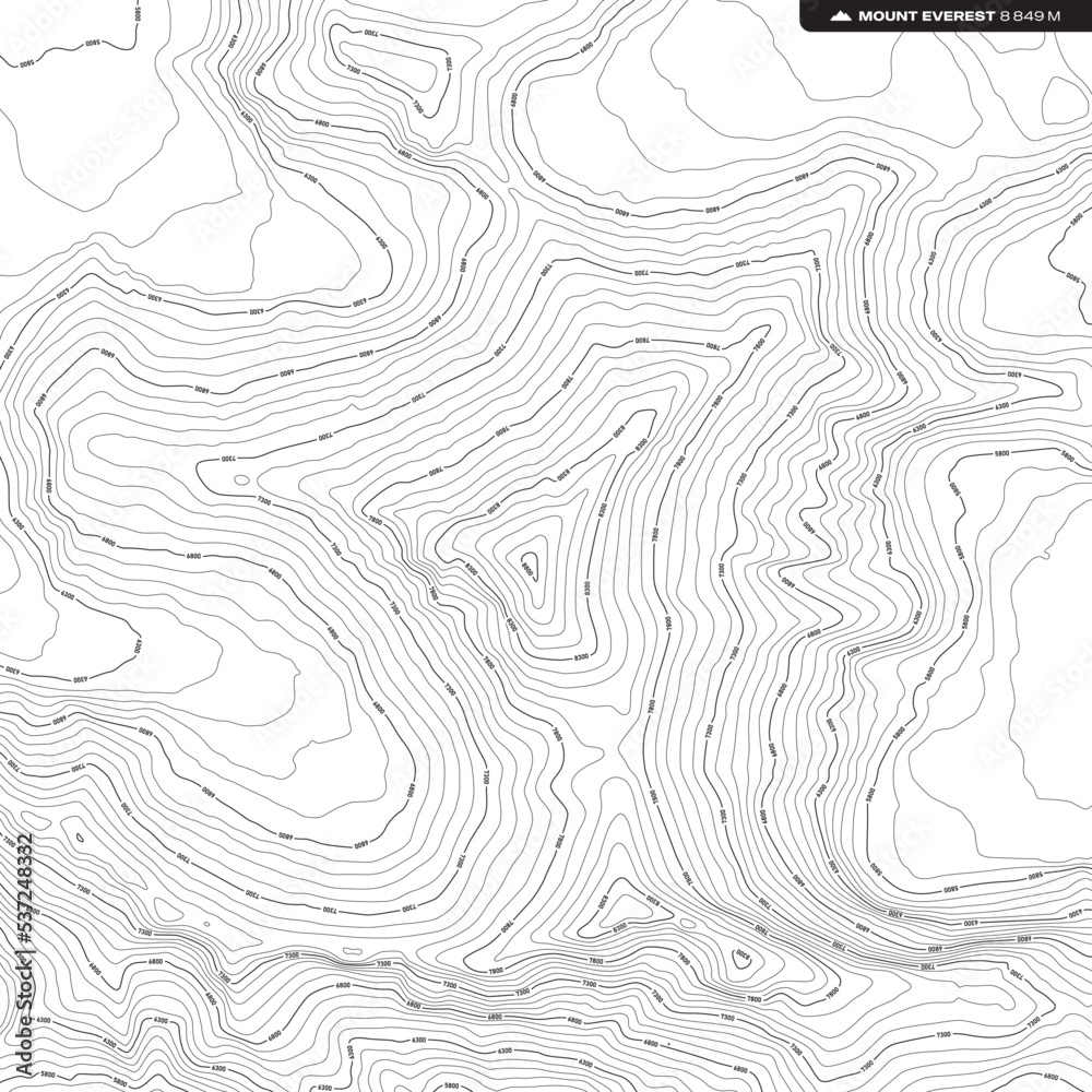Vector background with black textured topographical contour of Mount ...