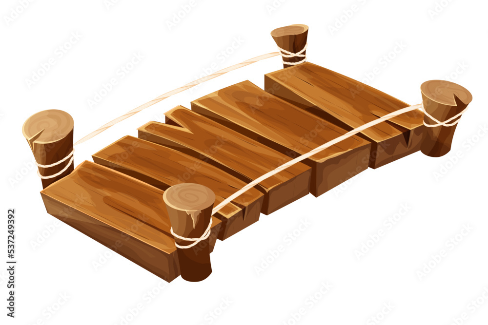 Wooden bridge old with rope in isometric view in cartoon style isolated ...