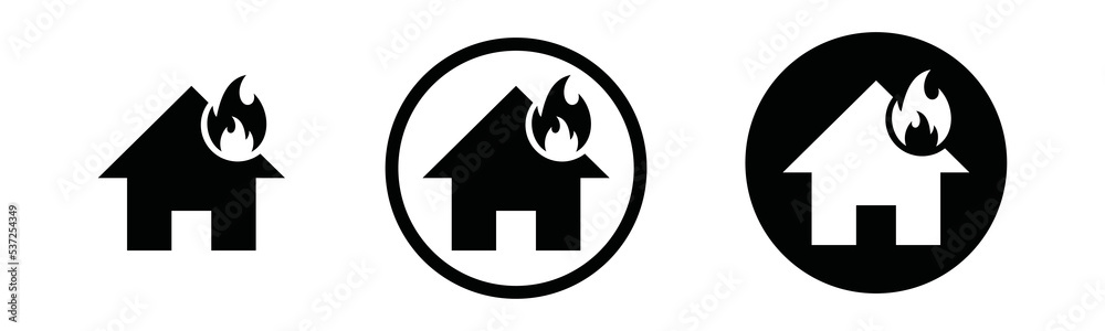 Fire house icon vector set. House insurance property sign silhouette ...