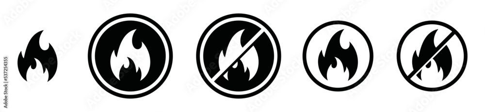 Fire and no fire icon vector collection. Don't light the fire sign ...