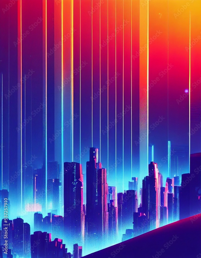 A beautiful city concept art, geometric drawing an urban skyline with ...