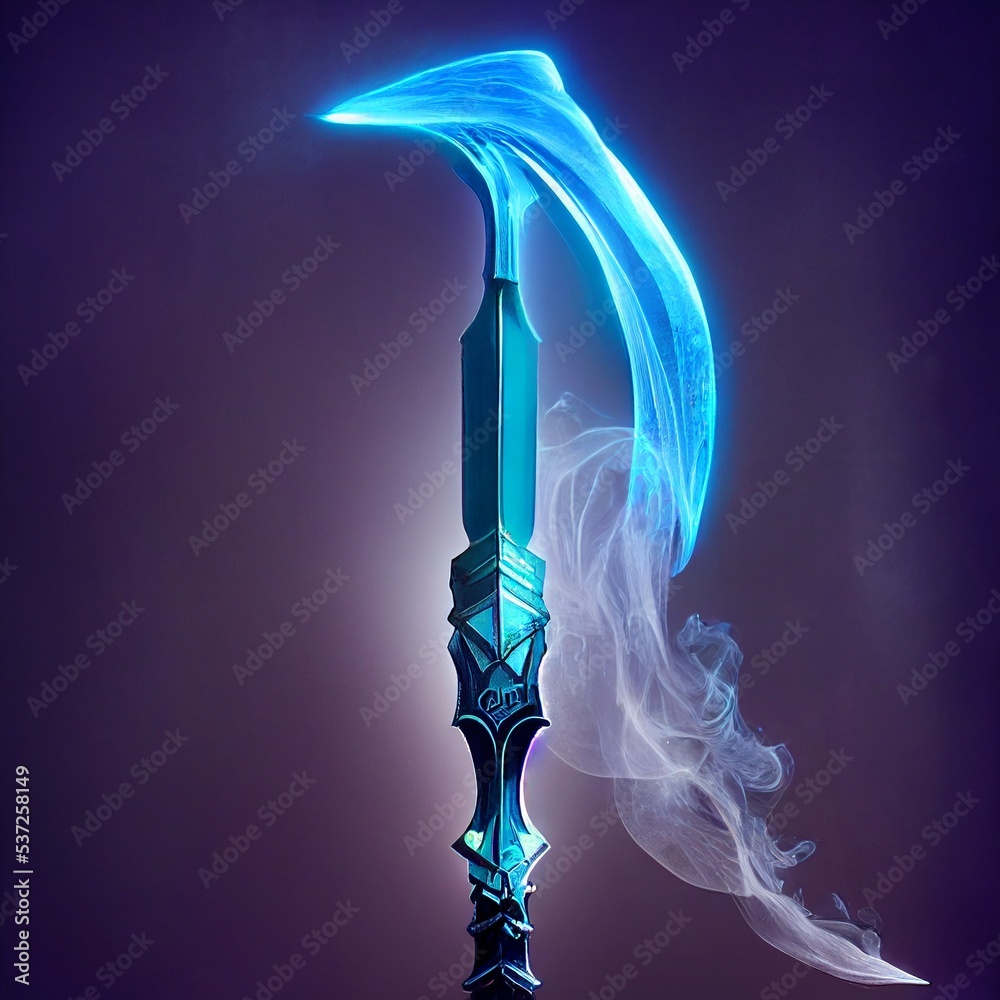 A beautiful sword made of metal surrounded by smoke and magical energy ...