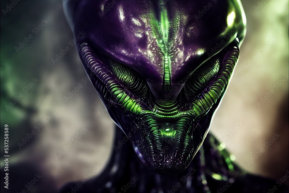 Alien close up portrait, large forehead, big scary eyes ...