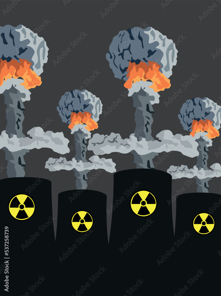 Nuclear explosion. A large mushroom cloud at a nuclear power plant ...