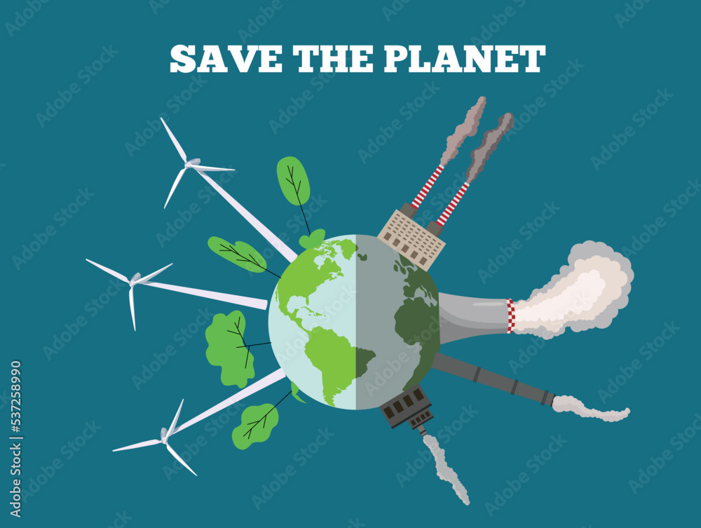 Vector illustration showing clean and polluting electricity generation ...