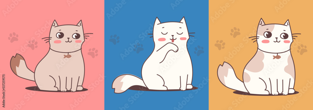Vector illustration of happy cat character on color background. Flat ...