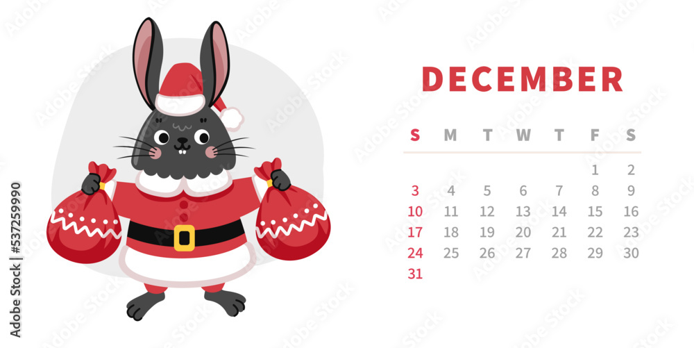 Calendar horizontal template for december 2023. Year of chinese black ...