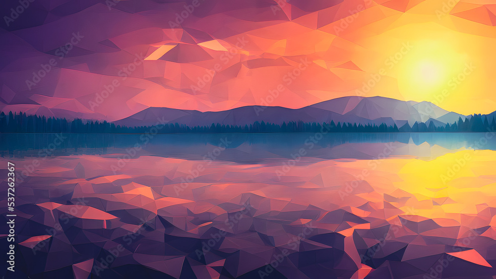Artistic concept painting of a low poly landscape , background 3d ...
