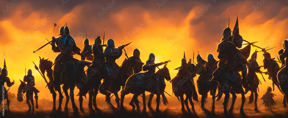 Artistic concept painting of a medieval army on the battlefield ...