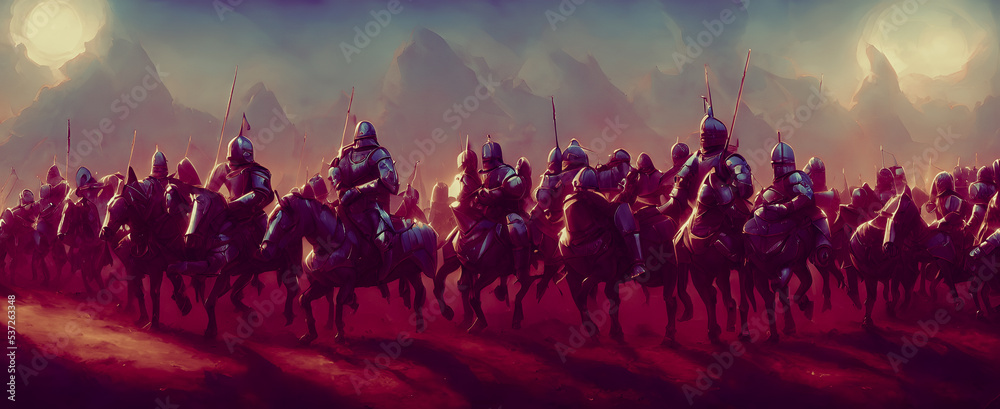 Artistic concept painting of a medieval army on the battlefield ...