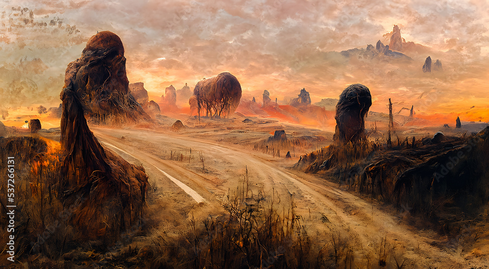 Artistic concept of painting a scary and dangerous landscape ...