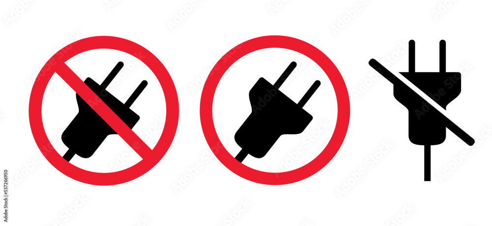 No plug & play symbol. Prohibited warning sign. Cartoon stop no ...