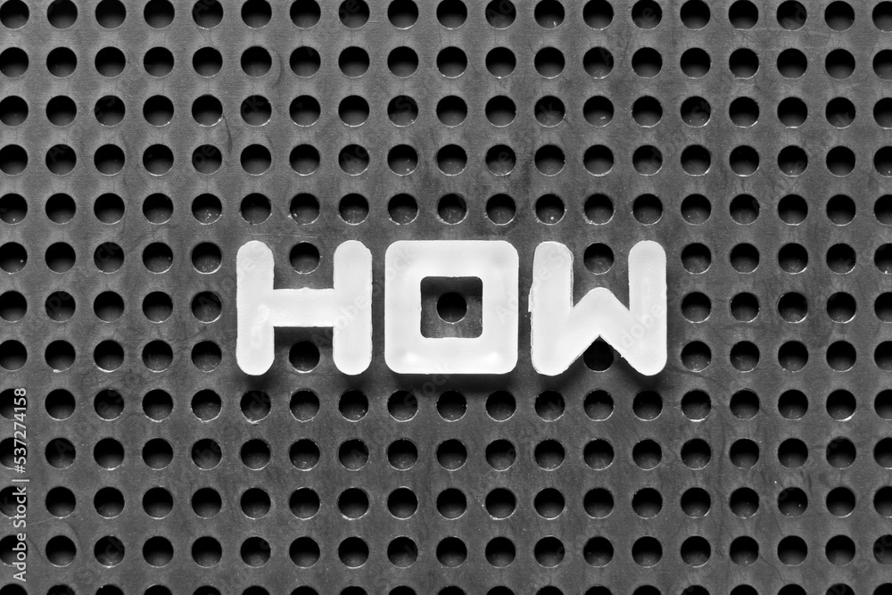 White alphabet letter in word how on black pegboard background Stock ...