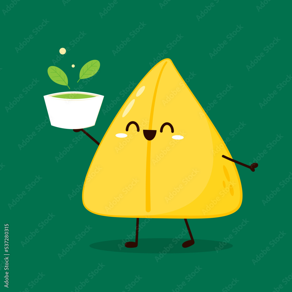 Cute cartoon style Samosa, indian baked savory pastry character. Samosa ...