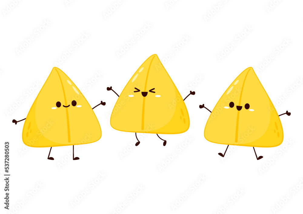 Cute cartoon style Samosa, indian baked savory pastry character. Samosa ...