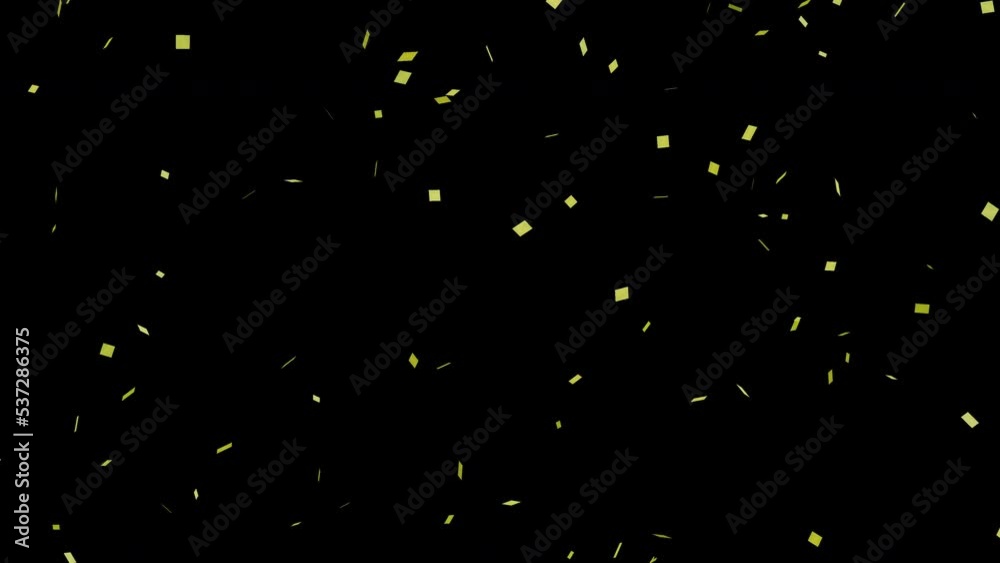 Animation of yellow confetti falling on black background (seamless ...