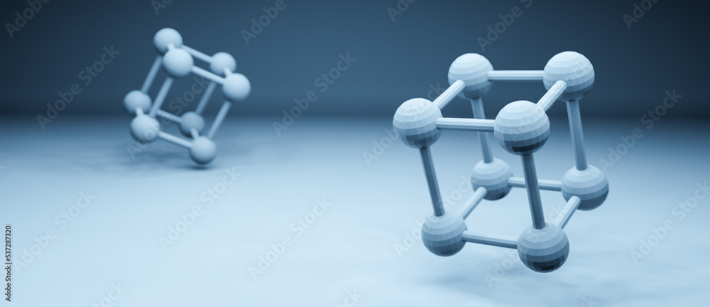 3D blue molecules model structure, render illustration, conceptual ...