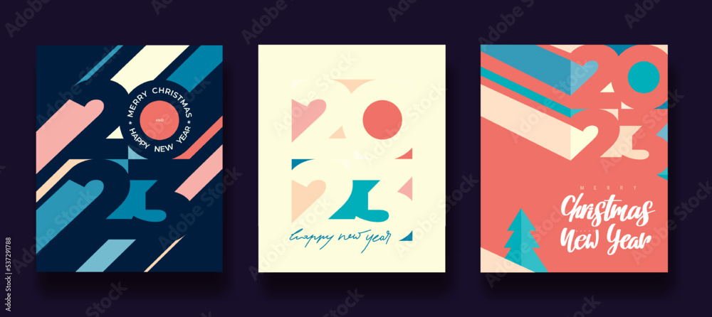 Set of 2023 New Year design template with typography logo. minimalistic ...