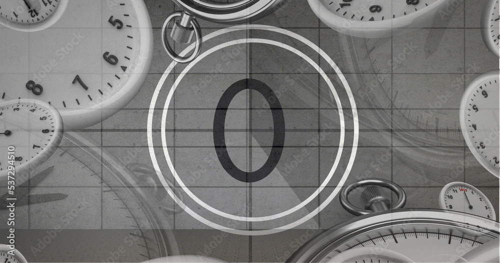 Image of number zero in vintage black and white film projector ...