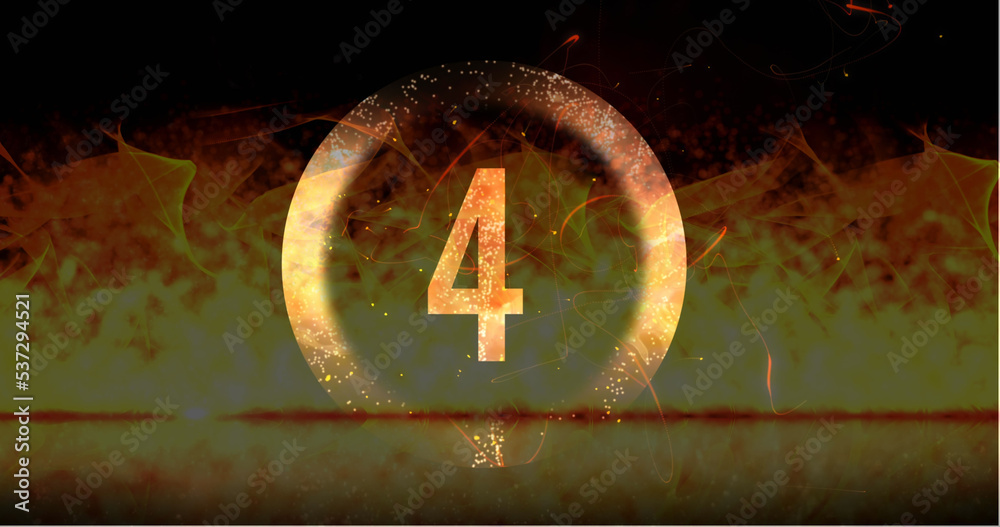Image of ring and glowing number four in dramatic countdown over ...
