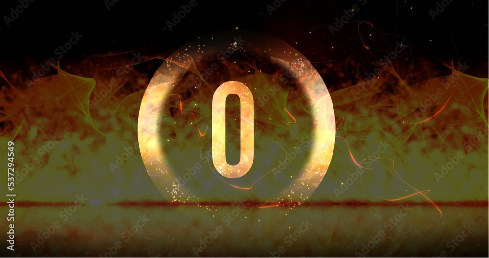 Image of ring and glowing number zero in dramatic countdown over ...