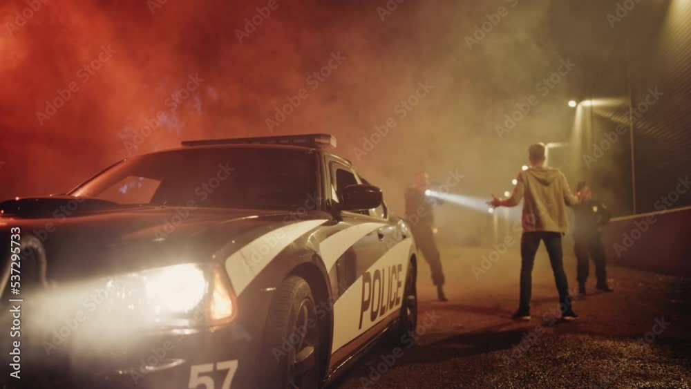 Two Police Officers Catch and Arrest Suspect. Cops Aiming Guns ...