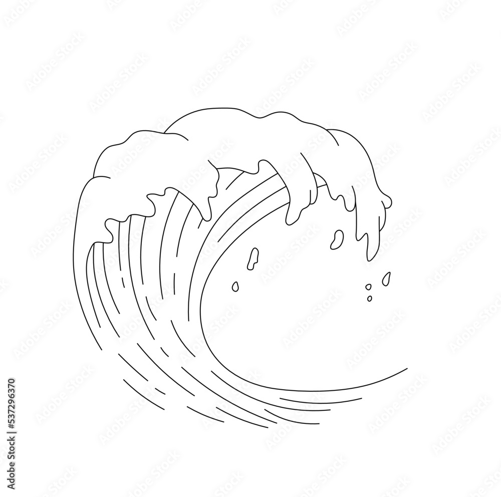 Vector isolated one high round sea ocean wave with foam colorless black ...