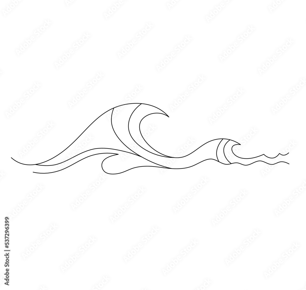 Vector isolated line sea ocean waves colorless black and white contour ...