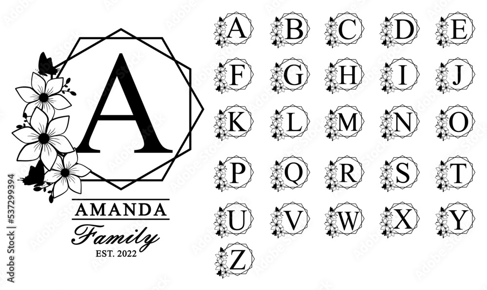 Vecteur Stock Monogram Font, Monogram Letters, Flower Monogram ...