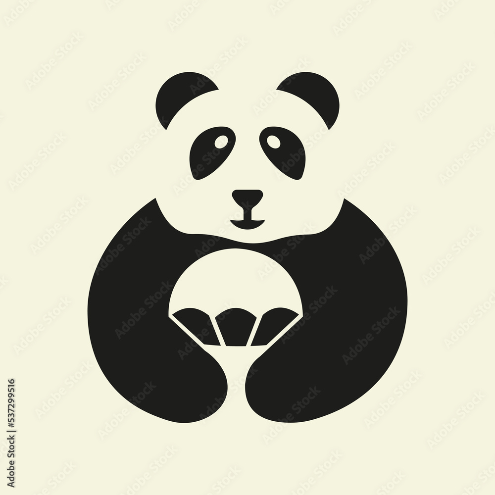 Panda Parachute Logo Negative Space Concept Vector Template. Panda ...