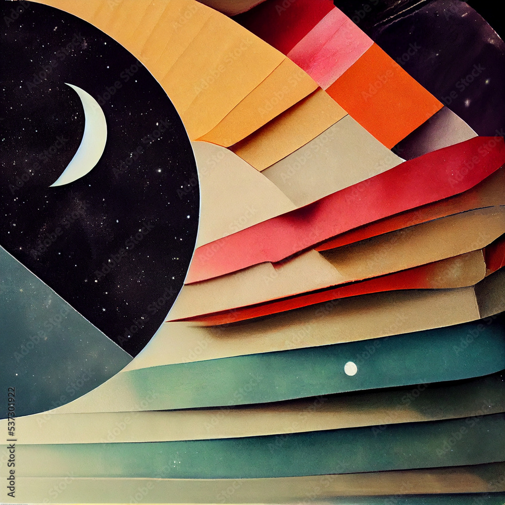 Paper moon style, collage aesthetic, colorful moon stars and sky in ...