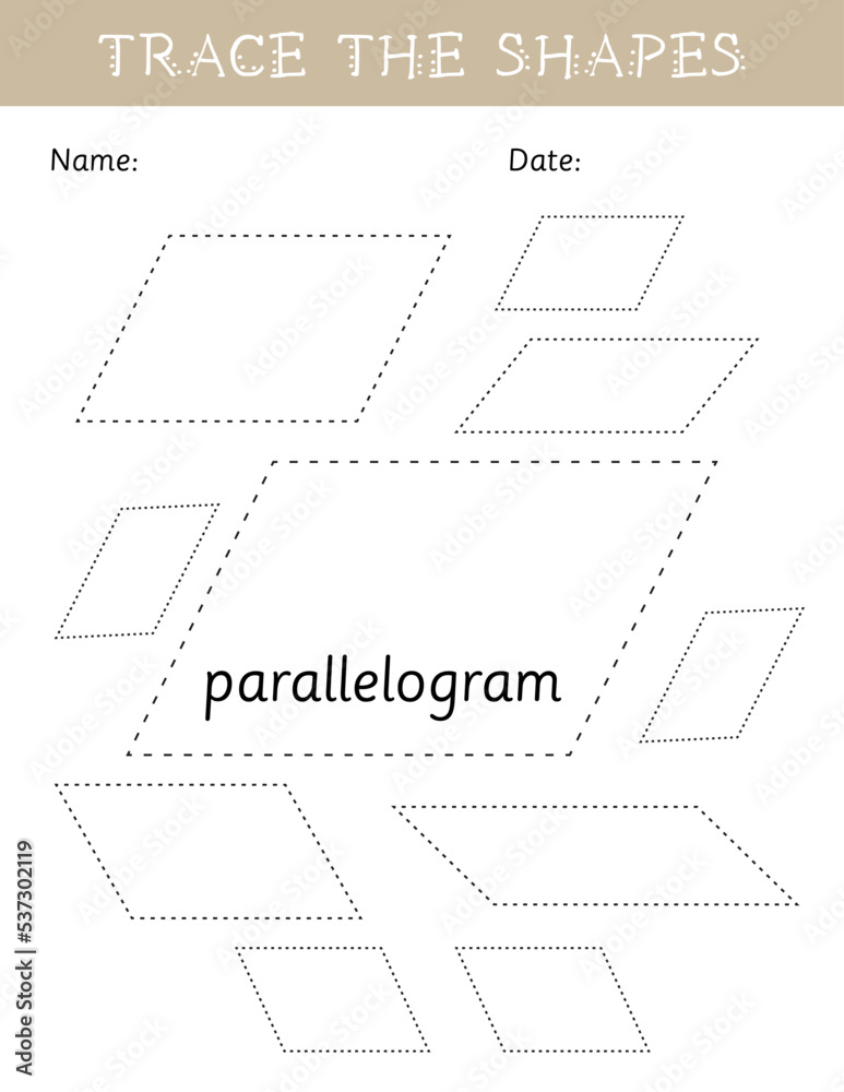 Vektorová grafika „Trace the shapes. Parallelogram tracing practice ...