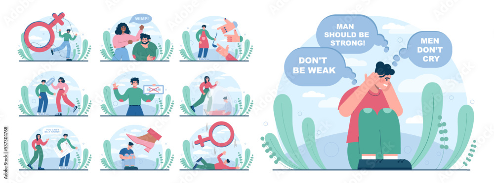 Gender inequality concept set. Bias and sexism in workplace or social ...